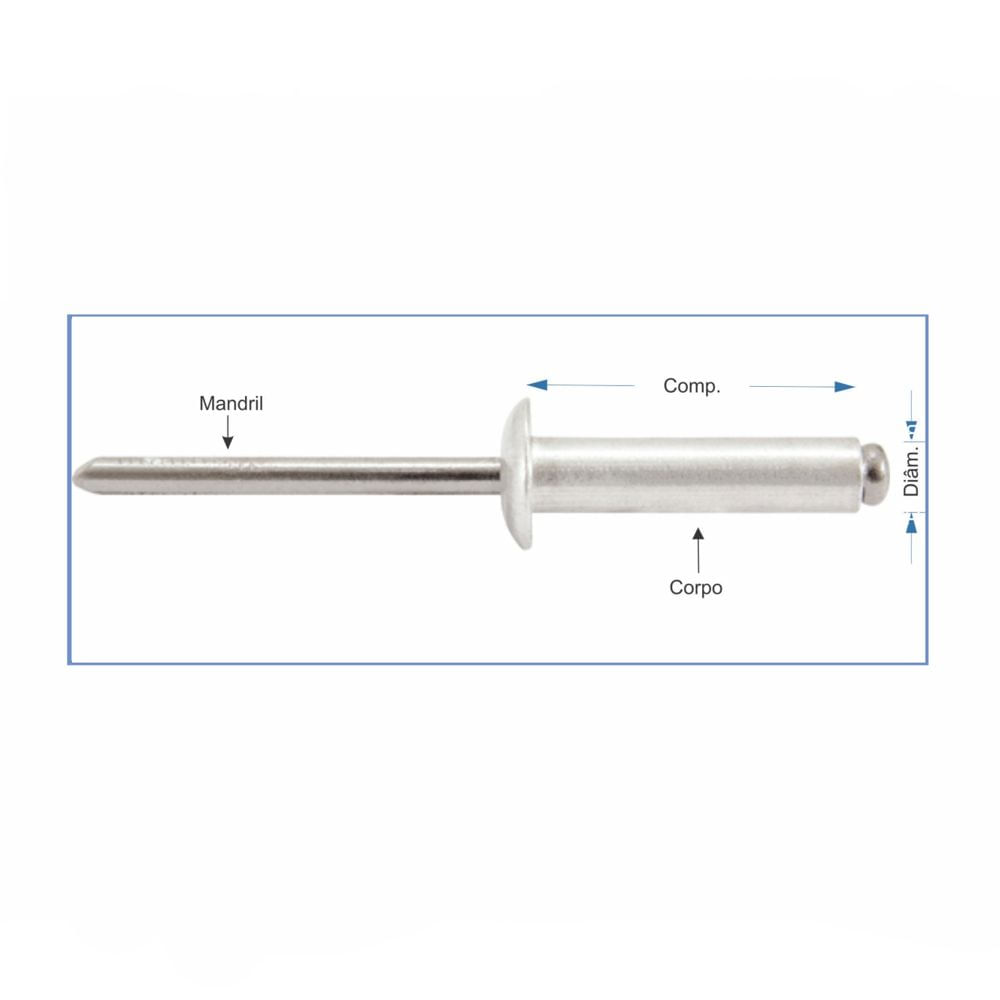 Rebite 4.8mm (3/16”) x 12.0mm C/ 500 (512) Lotus - Krauer